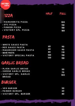 Menu at Victory Cafe, Dwarka