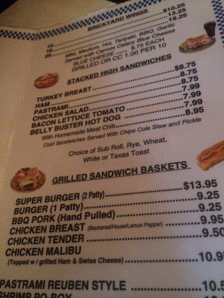 Menu at Brickyard Lounge and Grill pub & bar, Daytona Beach