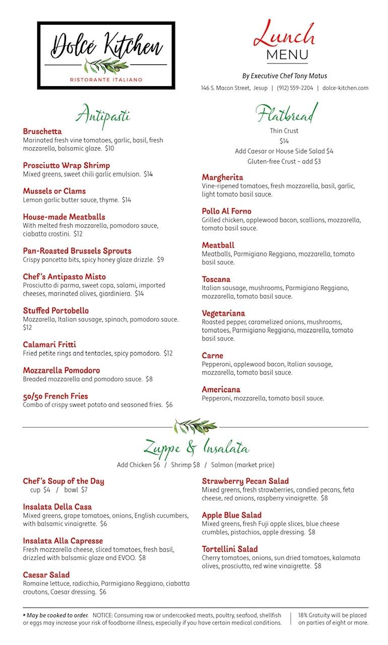 Menu at DOLCE KITCHEN restaurant, Jesup