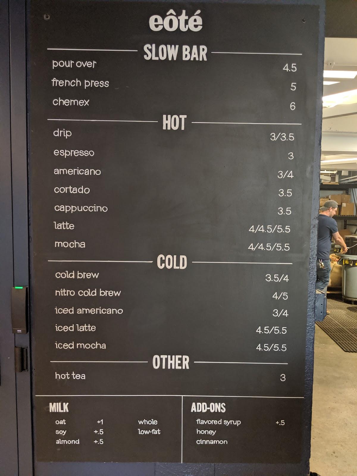 Carta del café Eote Coffee, Oklahoma City
