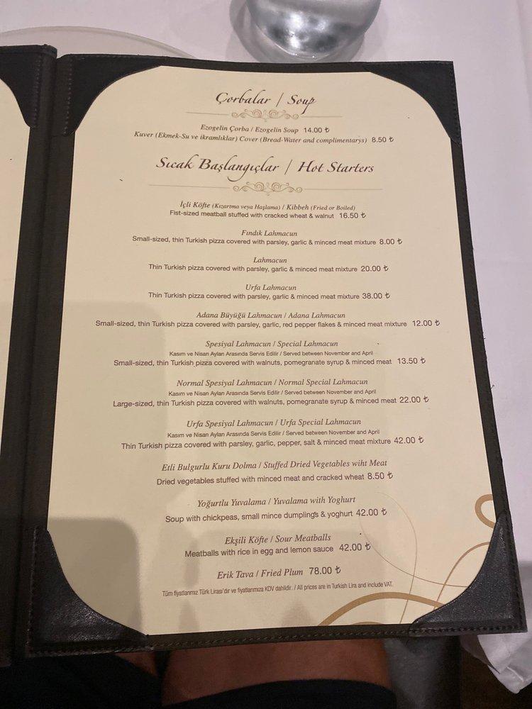 Menu at Hamdi Restaurant - Pera, Istanbul, Refik Saydam Cd. No:19
