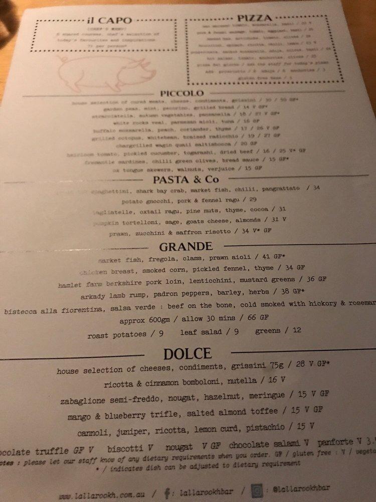 Menu at Lalla Rookh pub & bar, Perth