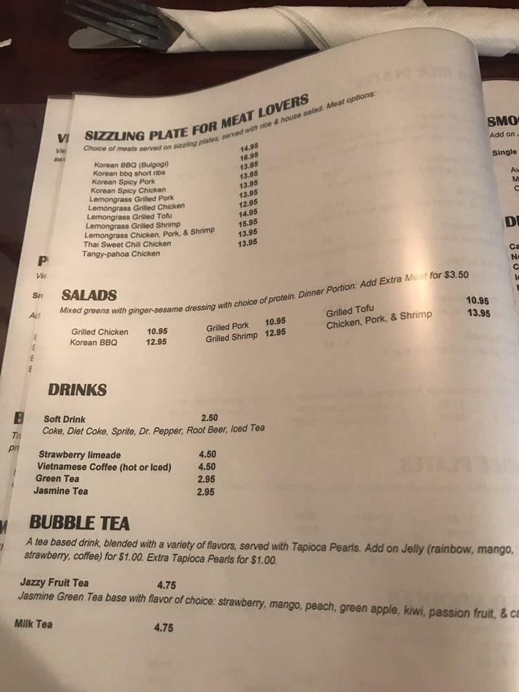 Menu at Le Saigon restaurant, Hammond