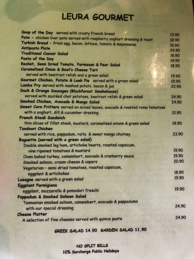 Menu at Leura Gourmet cafe, Leura, 159 Leura Mall