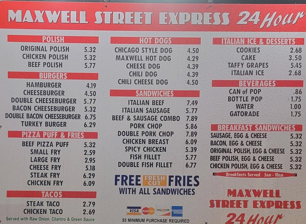 Menu at Maxwell Street Express restaurant, Chicago, S Wentworth Ave