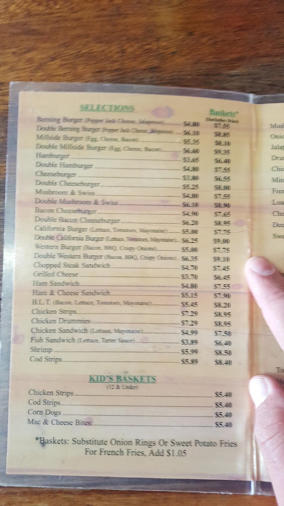 Menu at Millside Tavern pub & bar, Saint Michael