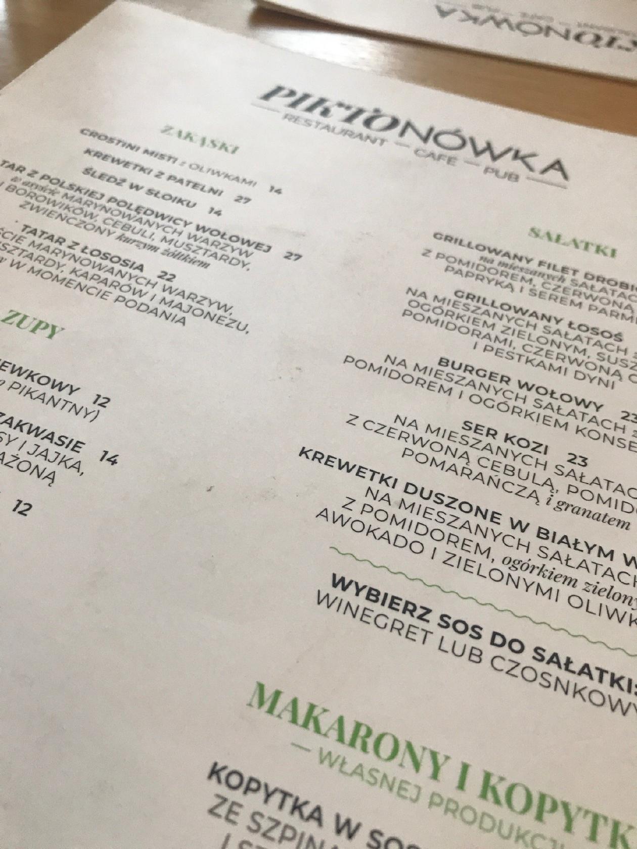 Menu at Restauracja Piktonówka w Łańcucie restaurant, Lancut