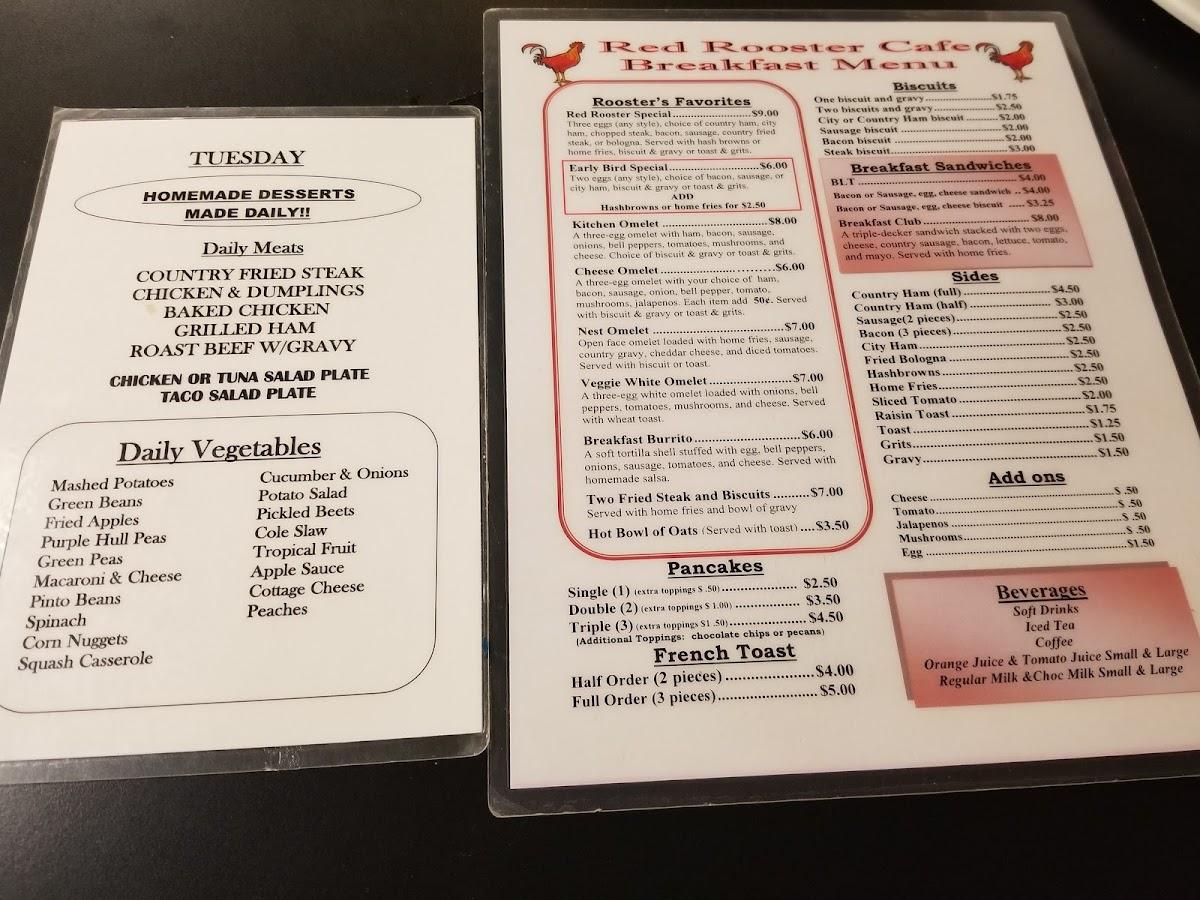 Menu at Red Rooster Cafe, Hendersonville, 801 W Main St
