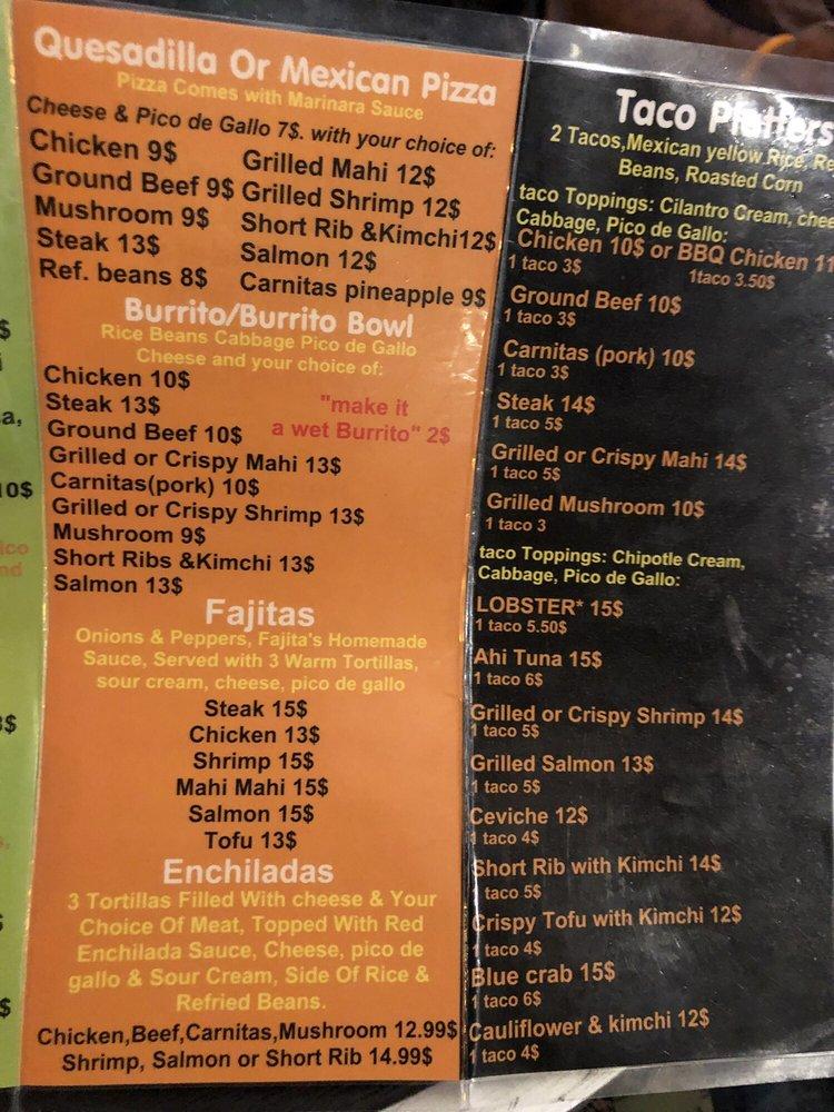 Carta del restaurante The Taco Joint, Hollywood