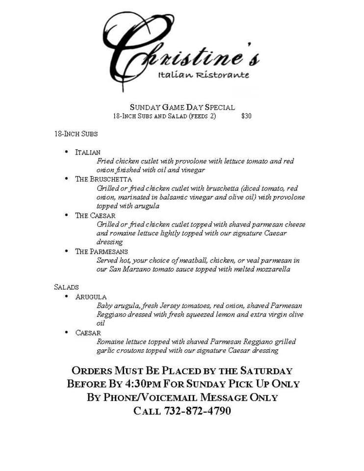 Menu at Christine's restaurant, Atlantic Highlands