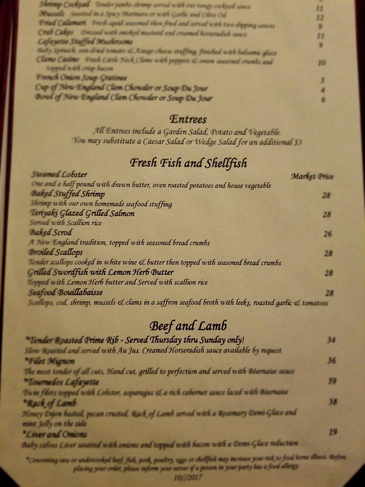 Menu at Lafayette House restaurant, Foxborough