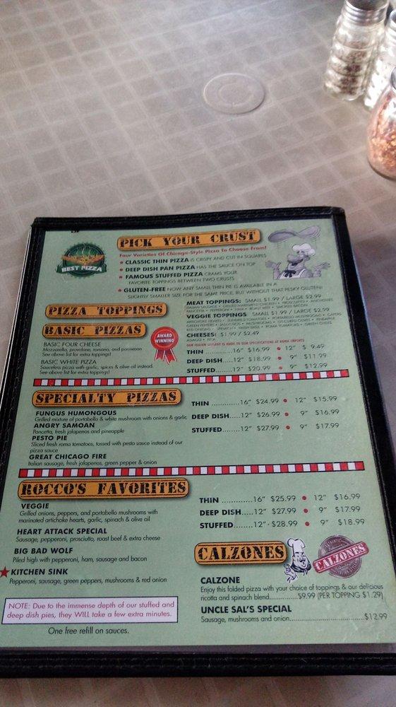 Menu at Rocco's Little Chicago pizzeria, Tucson