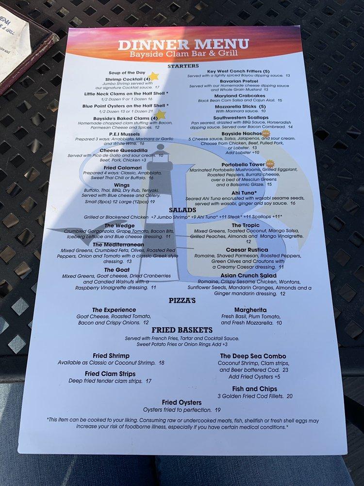 Menu at Bayside Clam & Grill pub & bar, East Islip