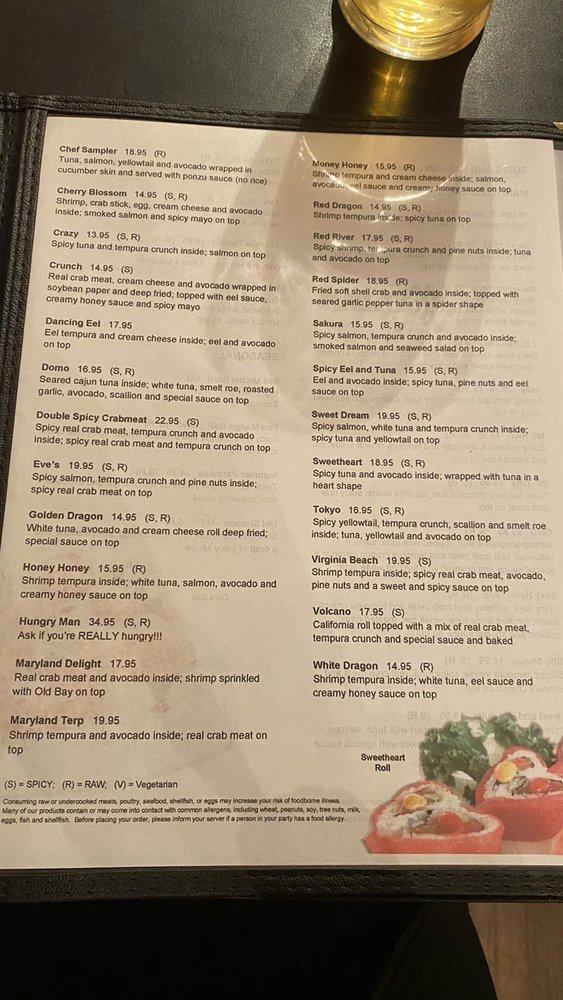 Menu at Blue Fin Japanese Restaurant, Virginia Beach