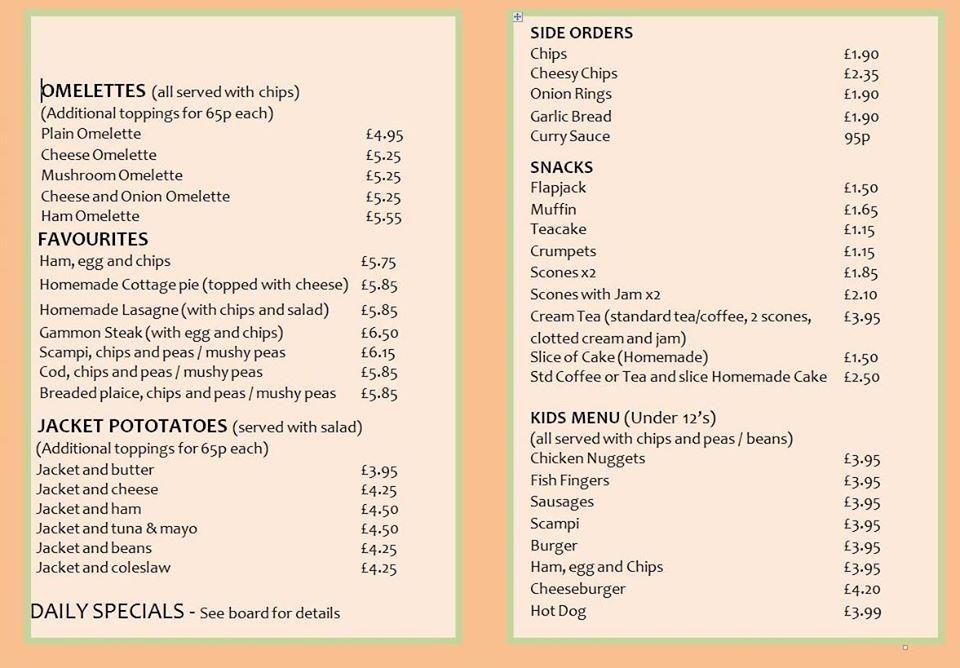 Menu at Queen Elizabeth Cafe, Torquay
