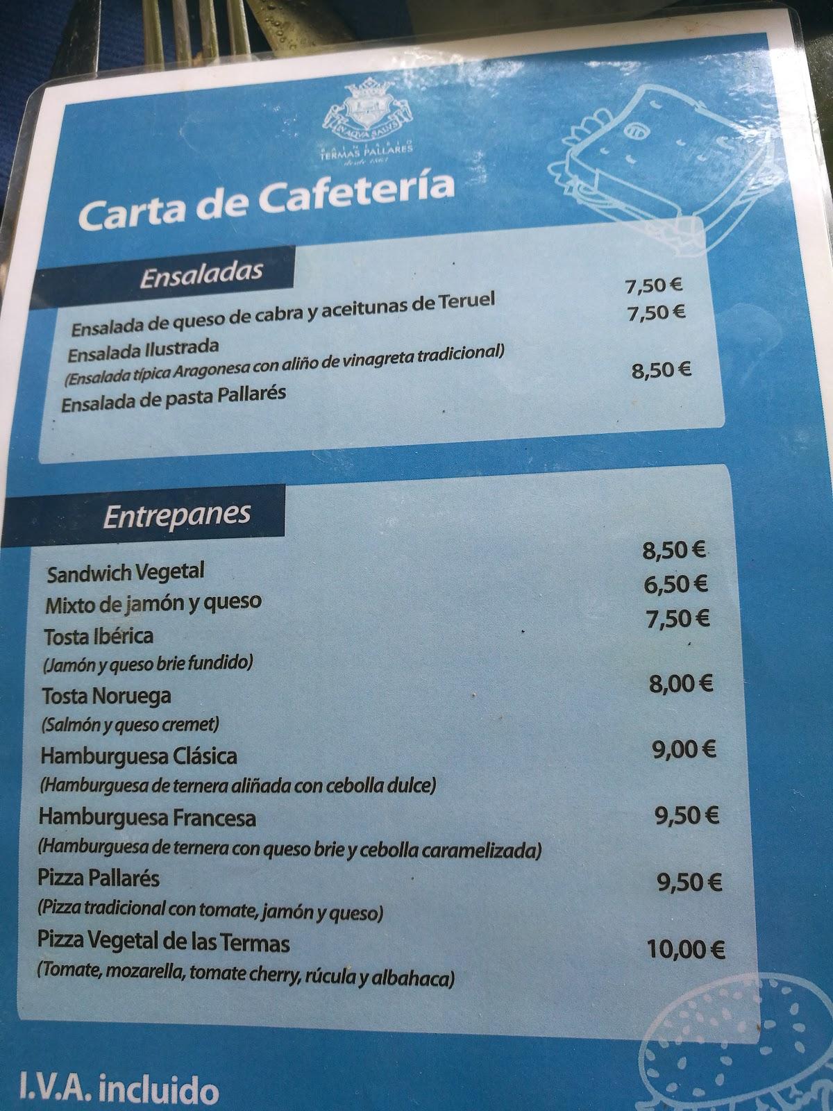 Carta de Cafetería Lago, Alhama de Aragón