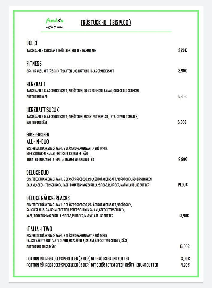 Speisekarte von Café Fresh4u restaurant, Röthenbach an der Pegnitz