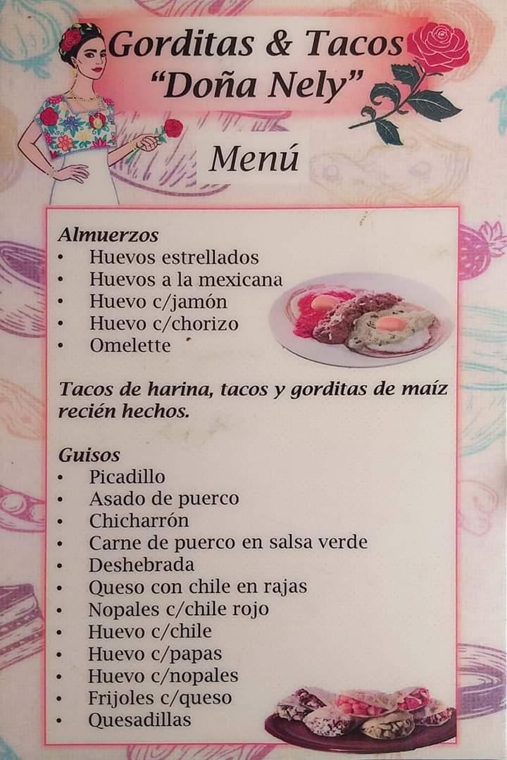 Menu at Gorditas y Tacos Doña Nelly restaurant, Guadalupe