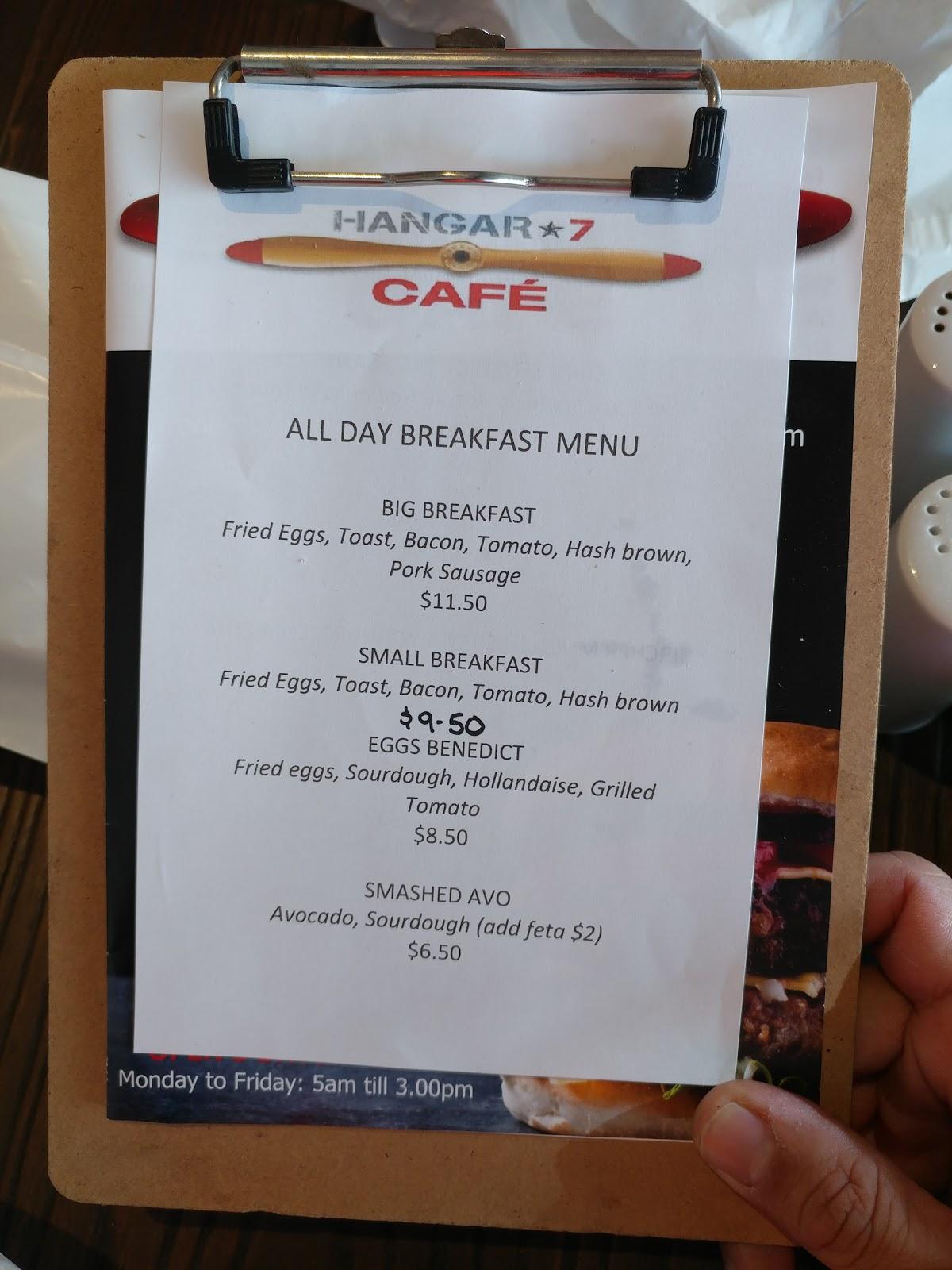Menu at Hangar 7 Cafe, Eagle Farm