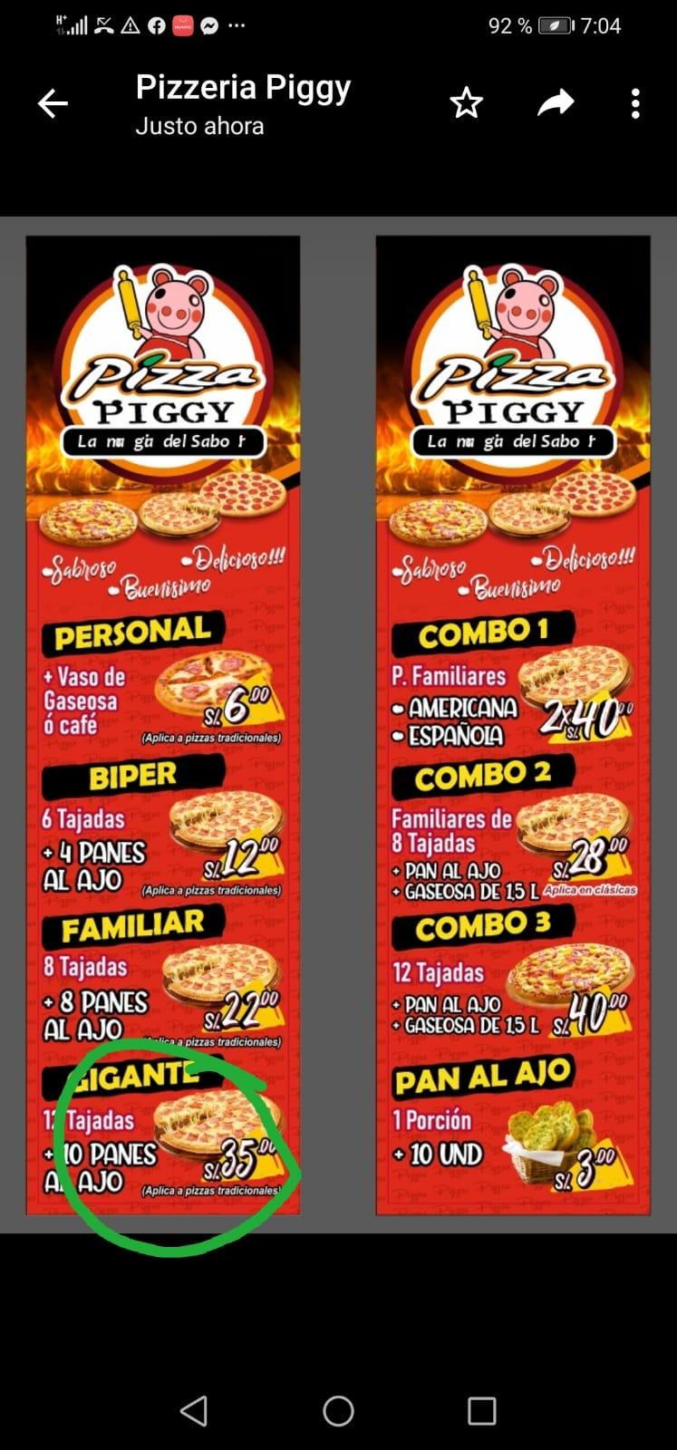 Menu at Pizzeria piggy, San Antonio District