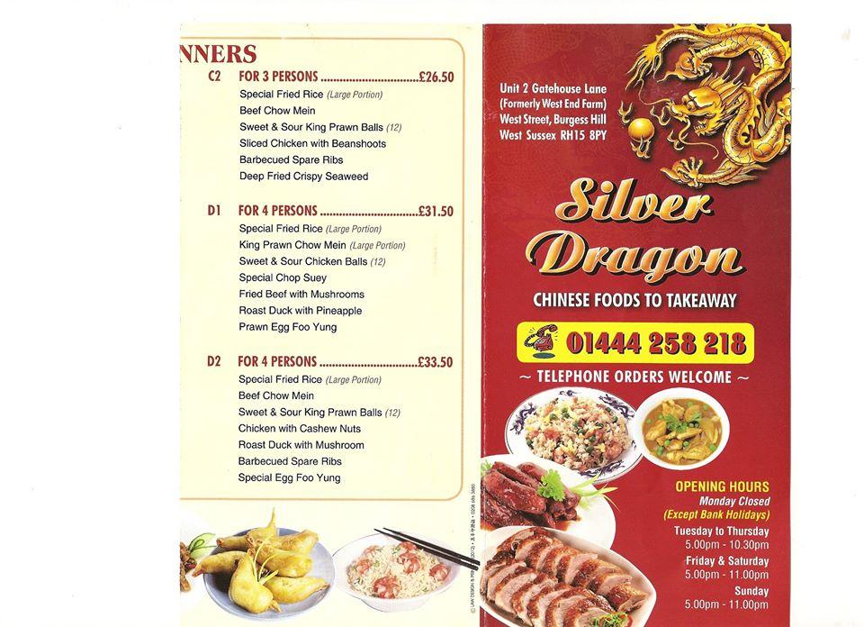 Menu at Silver Dragon fast food, Burgess Hill