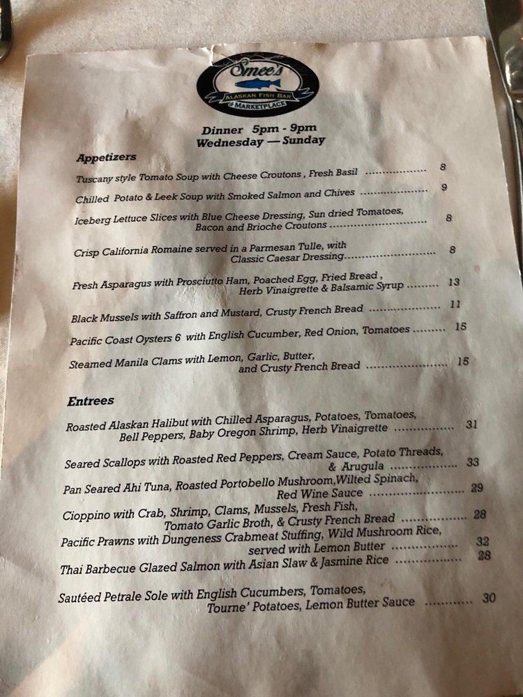 Menu at Smee's Alaskan Fish Bar & Market Place, Reno, 50 N Sierra St