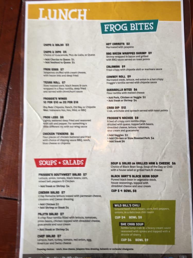 Menu at Froggie’s pub & bar, Virginia Beach