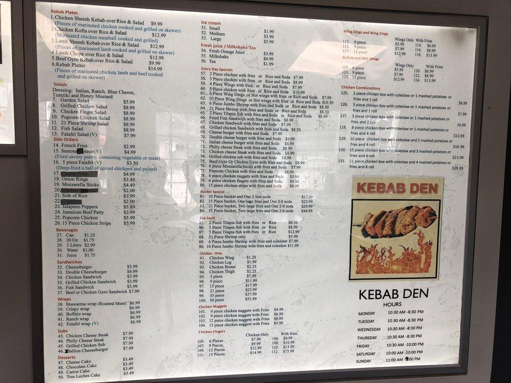 Menu at Kebab Den desserts, Bangor