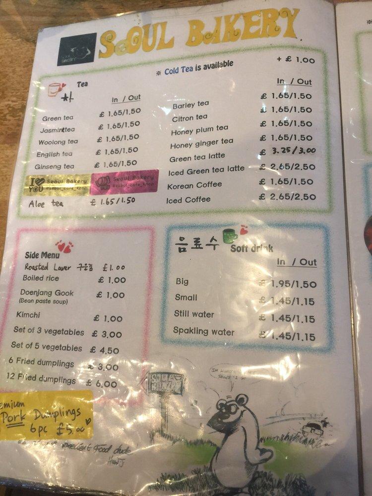 Menu at Seoul Bakery (sb), London, 14 Great Russell St