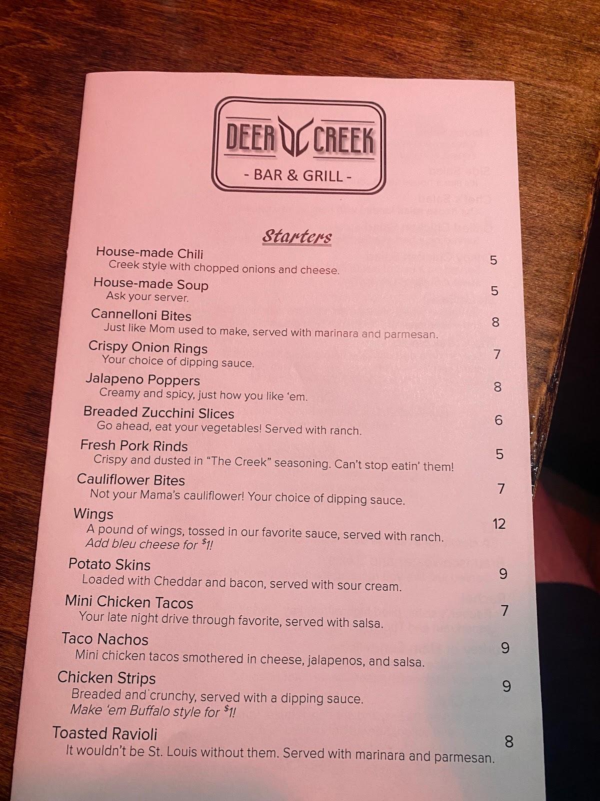 Menu at Deer Creek Bar & Grill, Maplewood