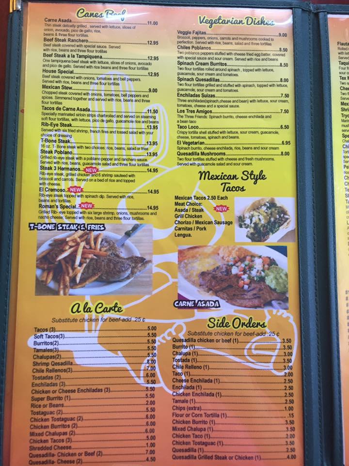 Menu at El Sureño restaurant, Tryon