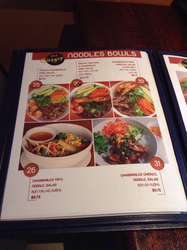 Menu at Hot Ginger Pho restaurant, Lacey
