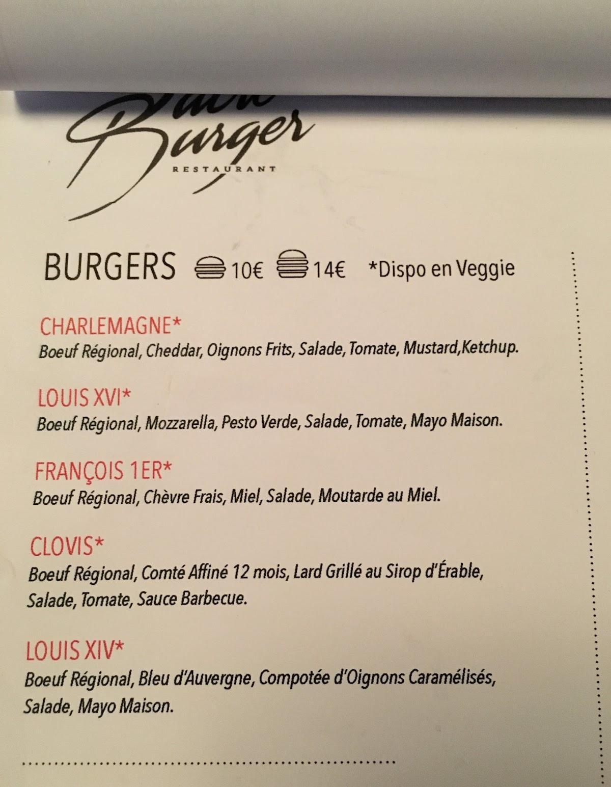 Menu au Sacré Burger restaurant, Reims