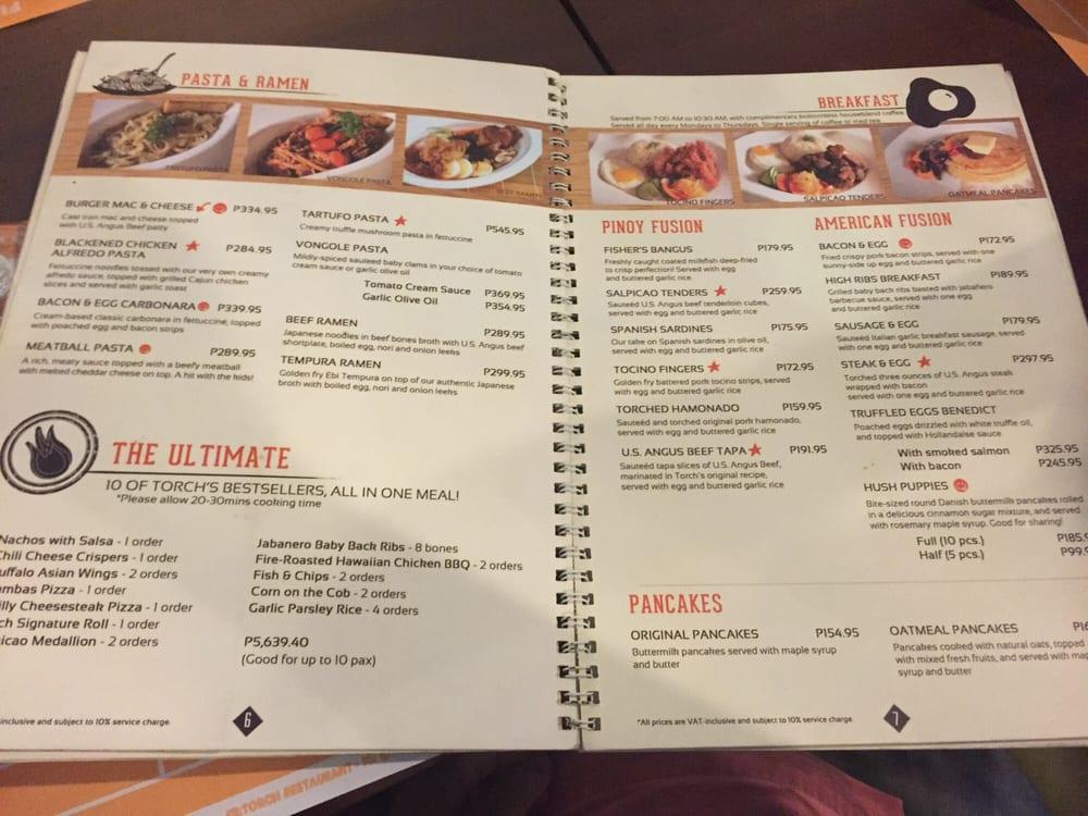 Menu at Torch Restaurant, San Juan, J324+99G