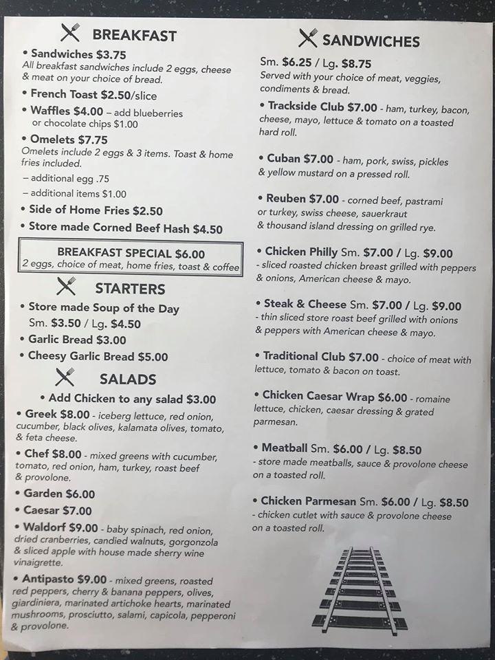 Menu at Trackside Deli LLC restaurant, Middlefield