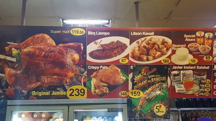 Menu at Andok's restaurant, Kabankalan