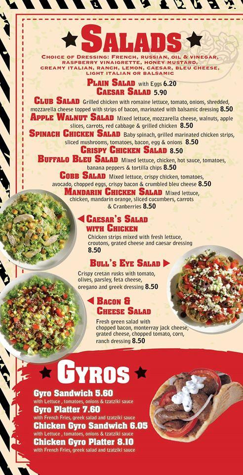 Menu at Bullseye Burger House restaurant, Glenside