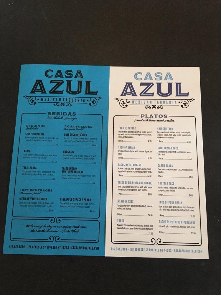 Menu at Casa Azul restaurant, Buffalo, 191 Allen St