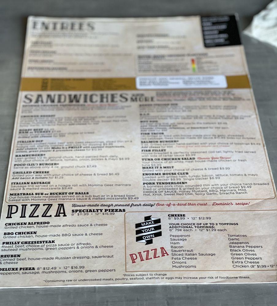 Menu at Geez Grill & Pub, Dayton