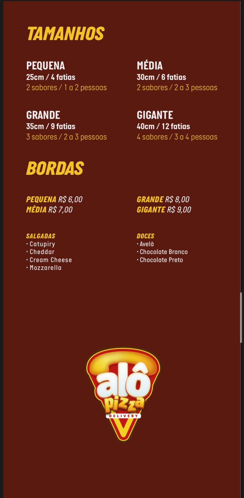 Menu em Alô Pizza restaurante, Balneário Camboriú, R. Israel