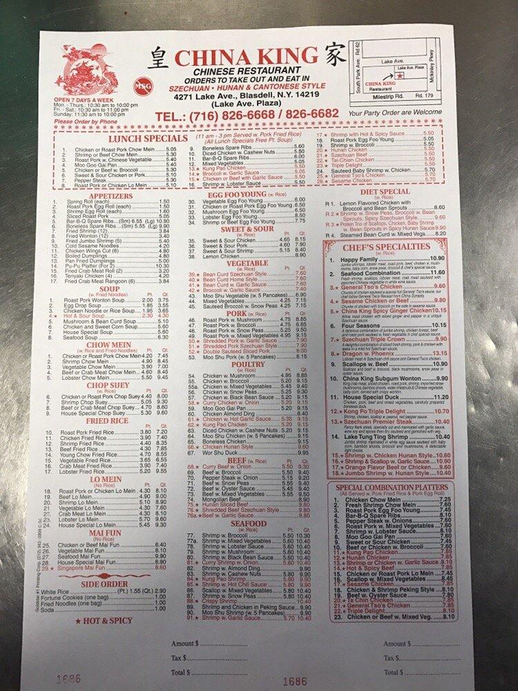 Menu at China King Restaurant, Buffalo, Lake Ave #9