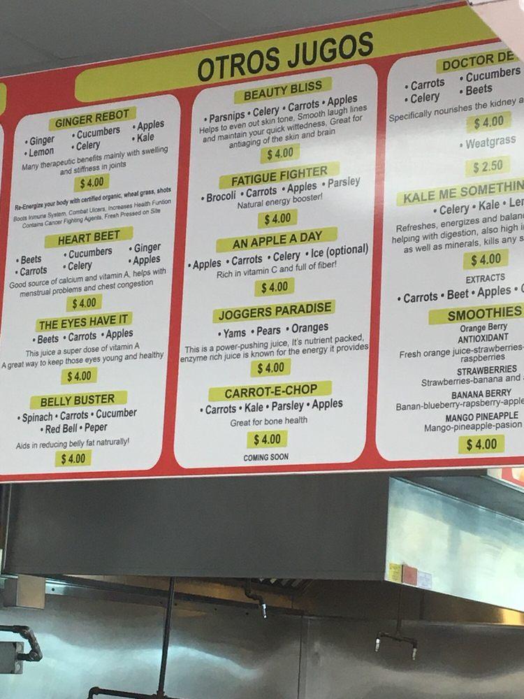 Menu at El Palacio de los Jugos restaurant, Miami, SW 8th St