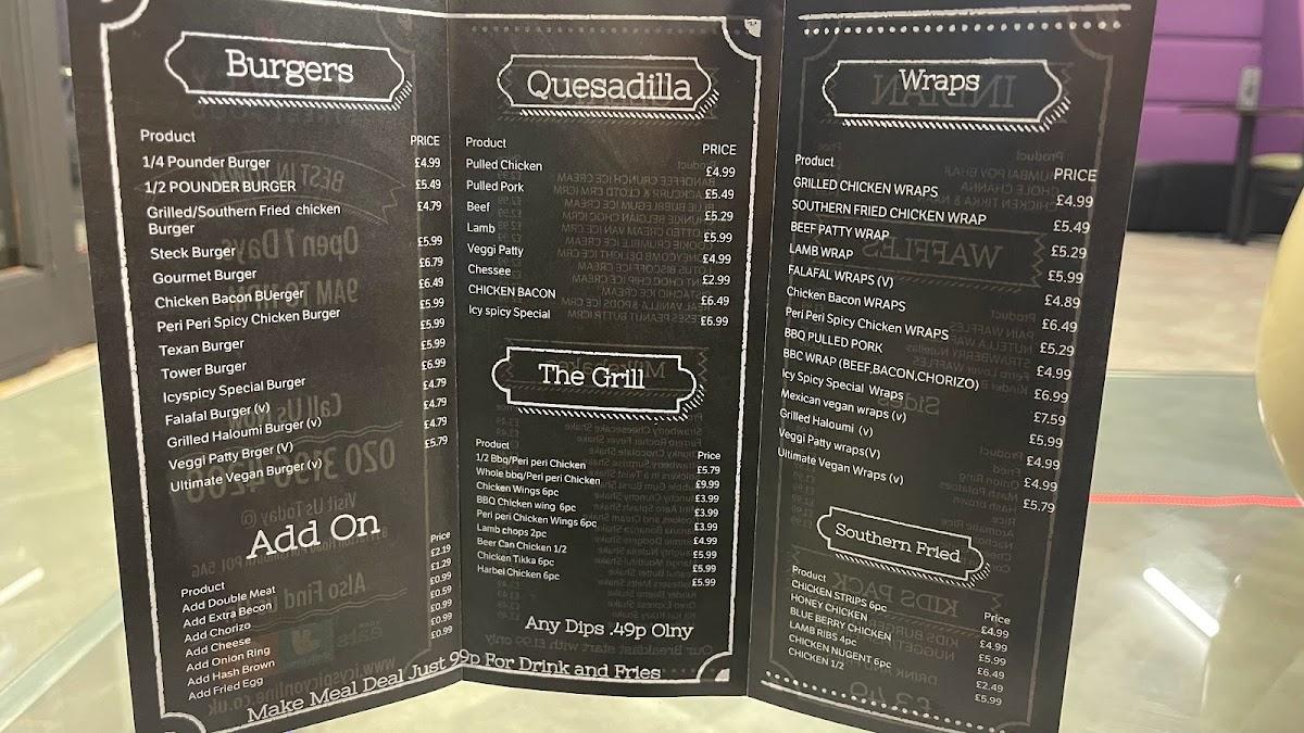 Menu at Icy Spicy restaurant, Portsmouth
