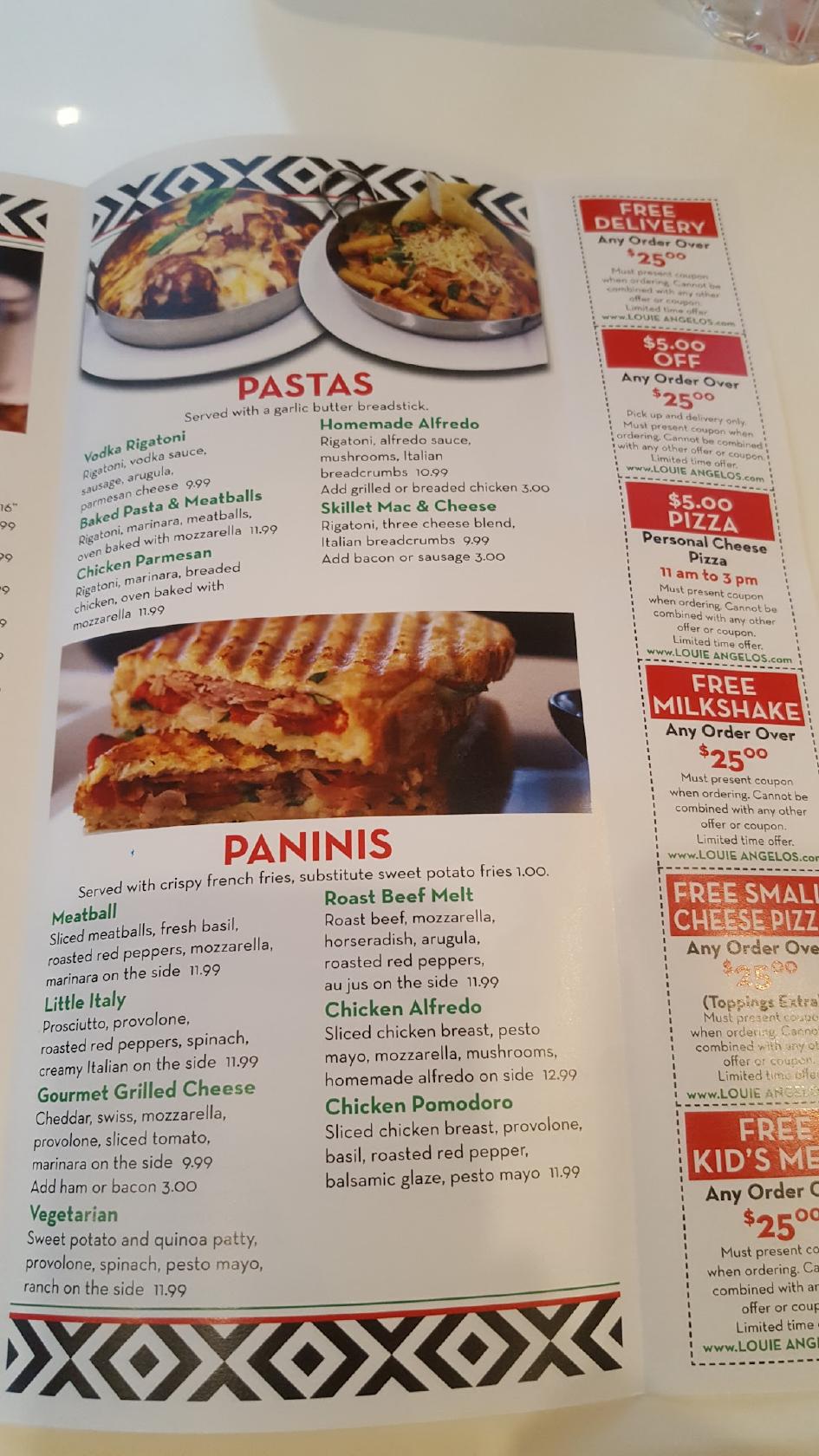 Menu at Louie Angelo's Fast Casual Italian pizzeria, South Elgin