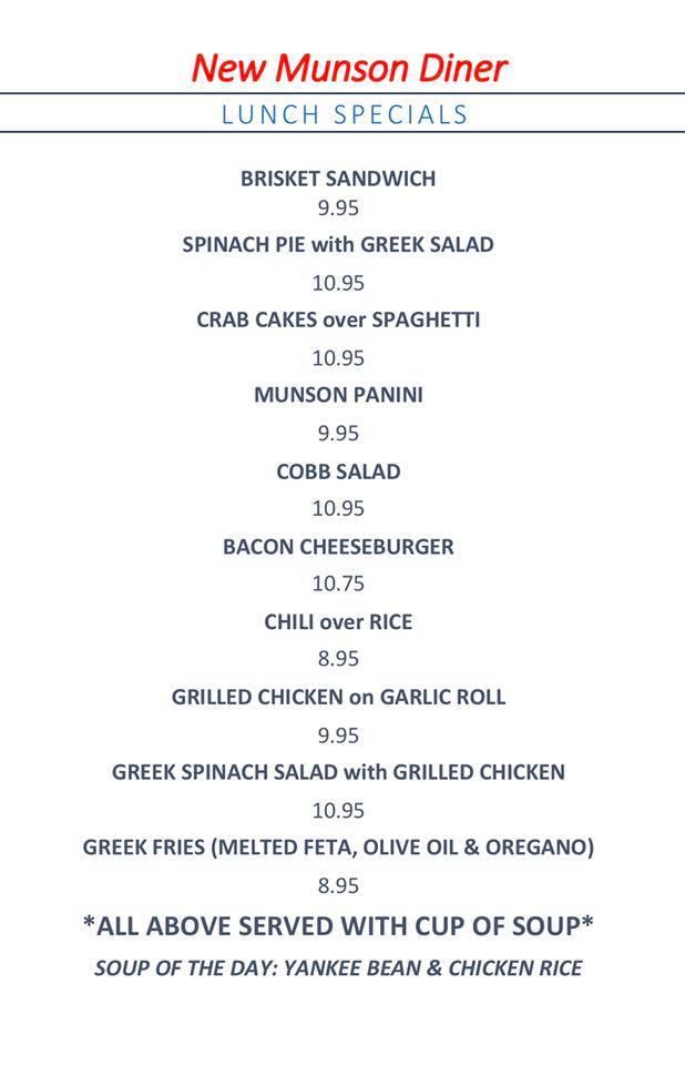 Menu at New Munson Diner restaurant, Liberty