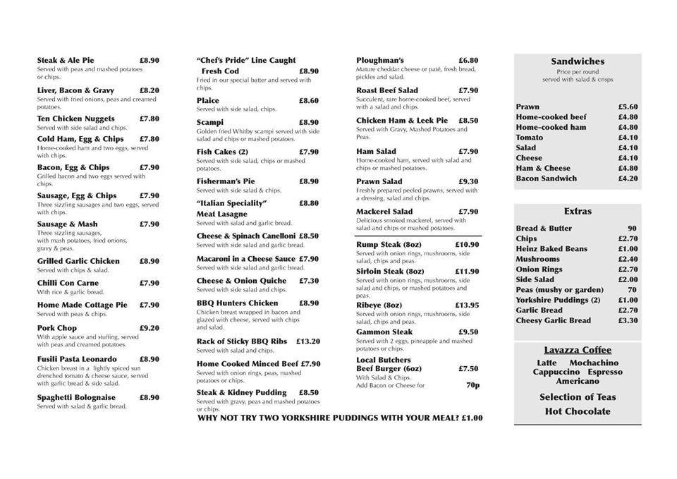 Menu at Marine Bar, Hunstanton