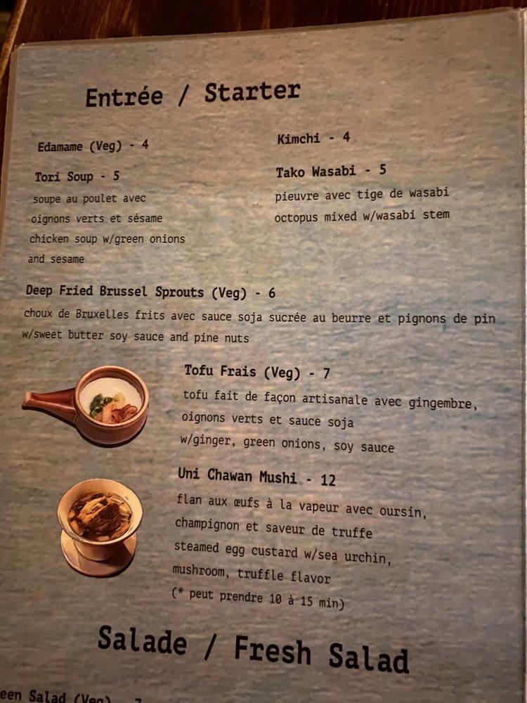 Menu at Otto Yakitori Izakaya restaurant, Montréal