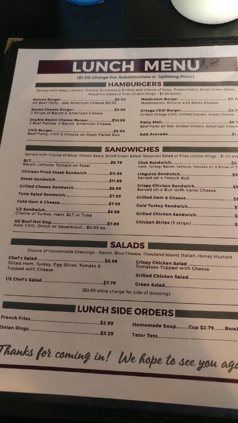 Menu at Sam's Cafe, Ceres