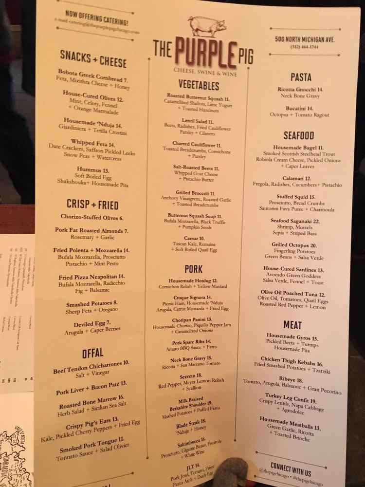 Menu at The Purple Pig Restaurant, Chicago, 444 Michigan Ave