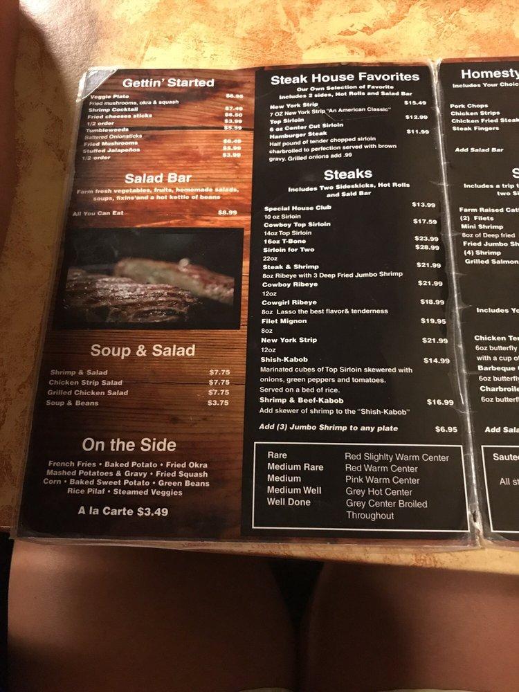 Menu at Bar-H Steakhouse, Monahans